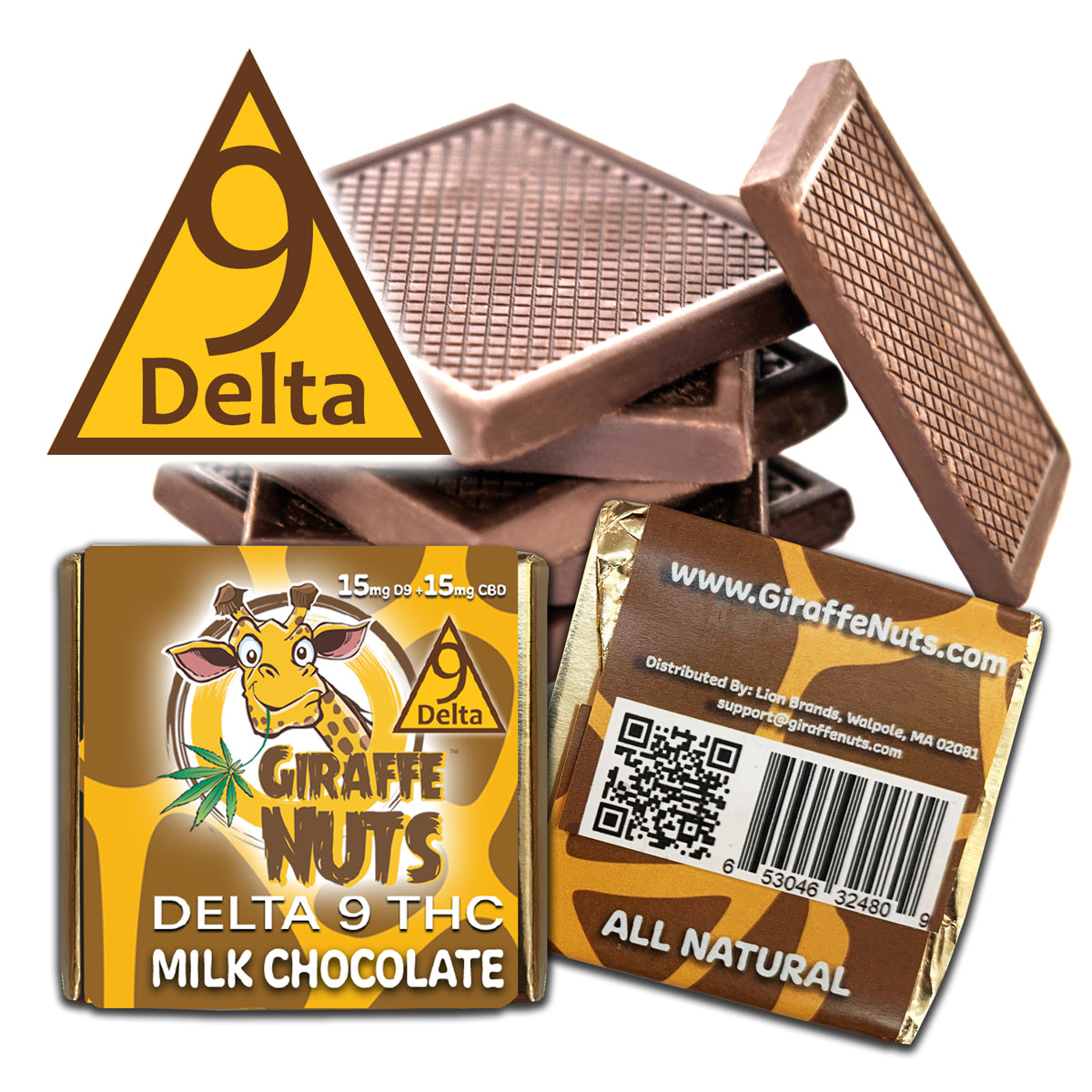 Δ DELTA 9 Milk Chocolate Squares – 15mg D9 THC + 15mg CBD Per Square - – Giraffe Nuts