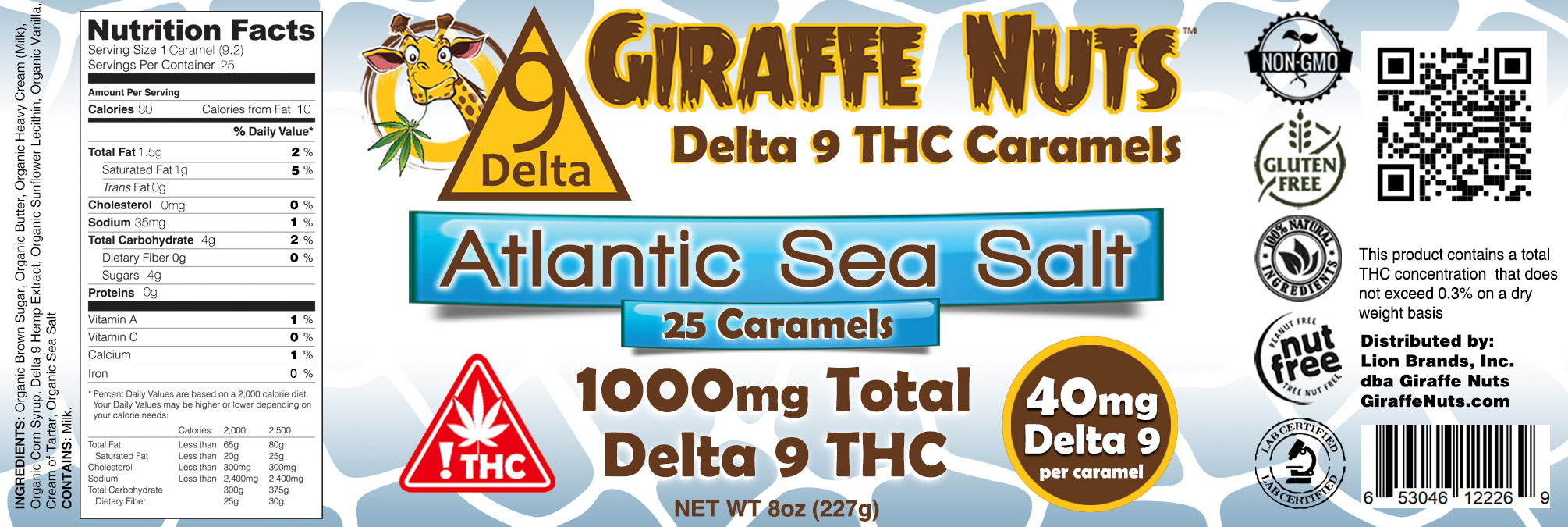 40mg Delta 9 Deluxe Caramels - SINGLES - Atlantic Sea Salt – Giraffe Nuts