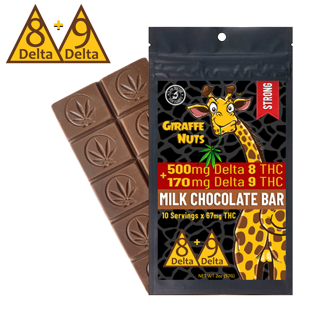 500mg Delta 8 + 170mg Delta 9 THC - Milk Chocolate Bar – Giraffe Nuts